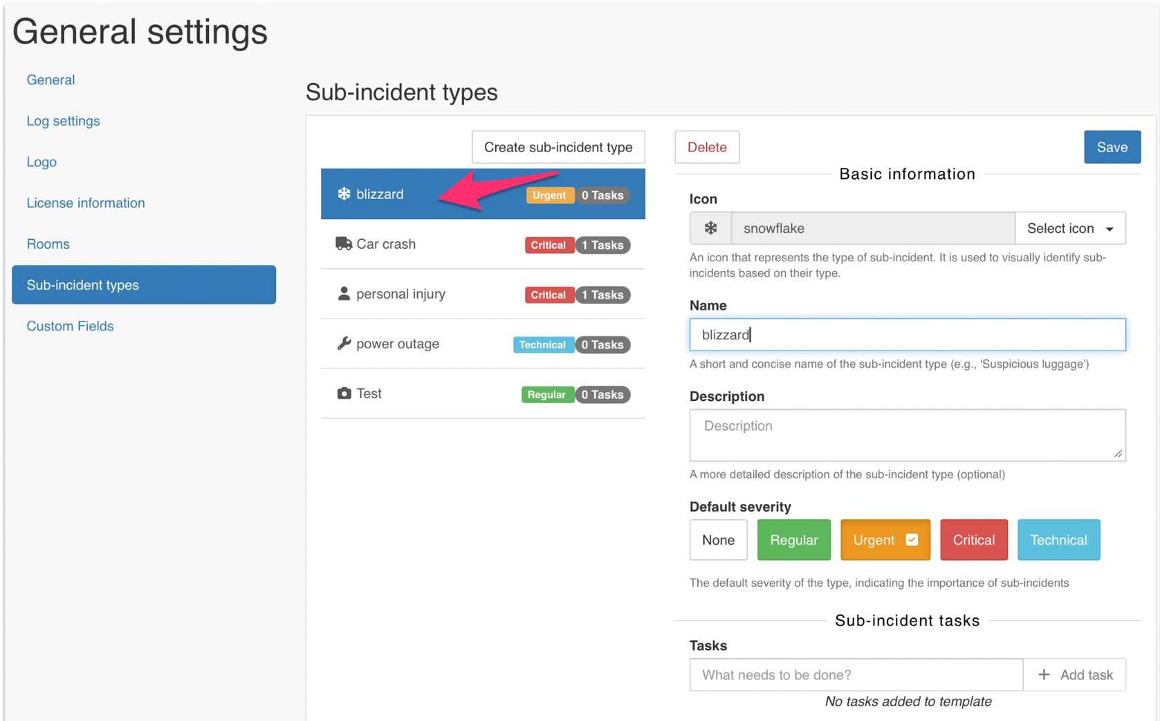 Sub-incident types